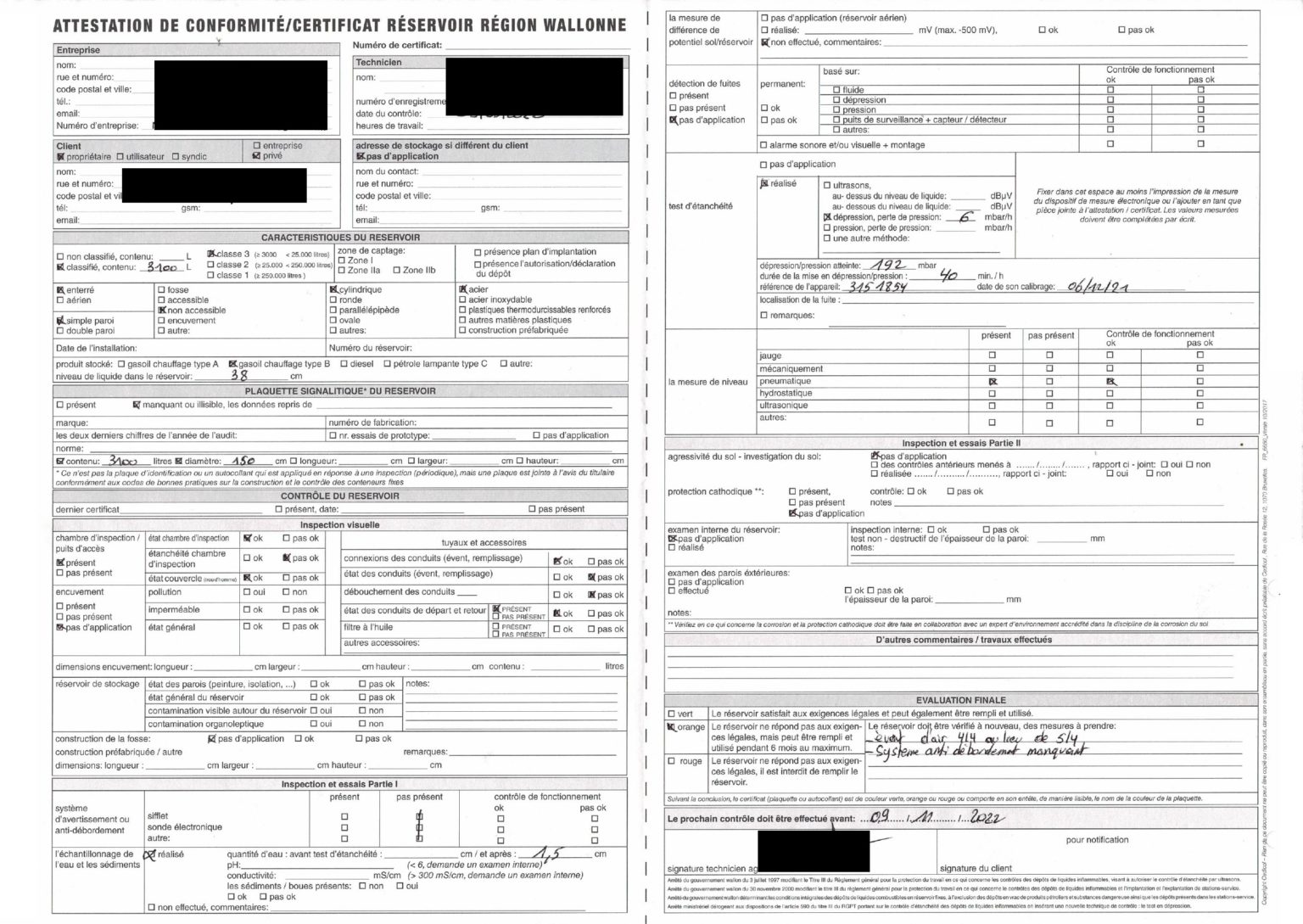 Contrôle Etanchéité Citerne Mazout : Prix, conditions et obligation